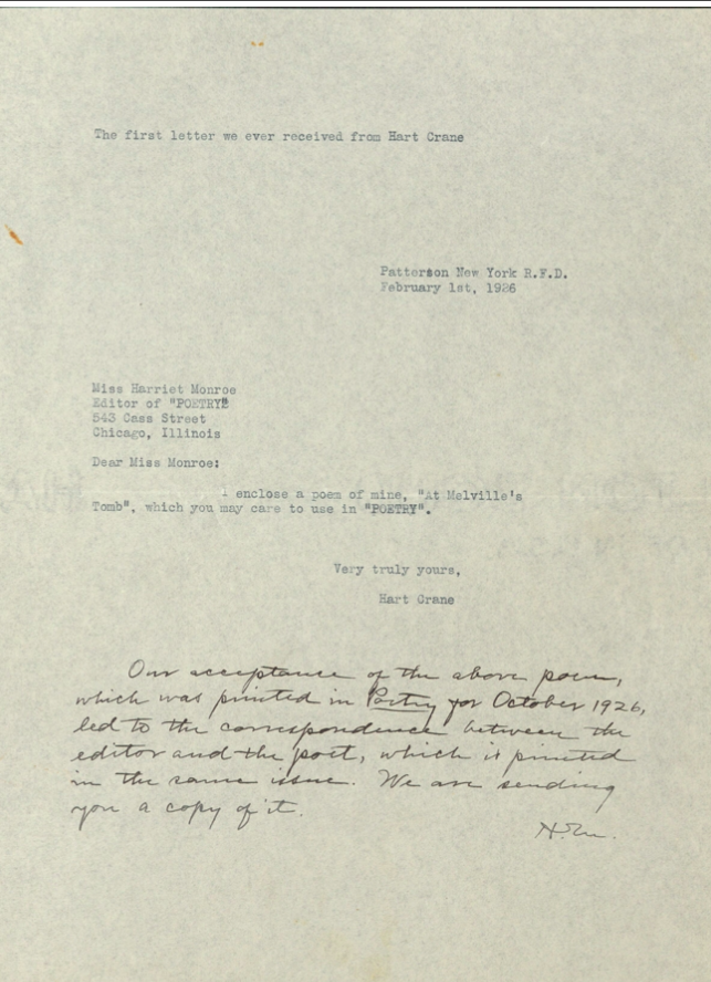 Letter from Hart Crane to Harriet Monroe -- 1 February 1926