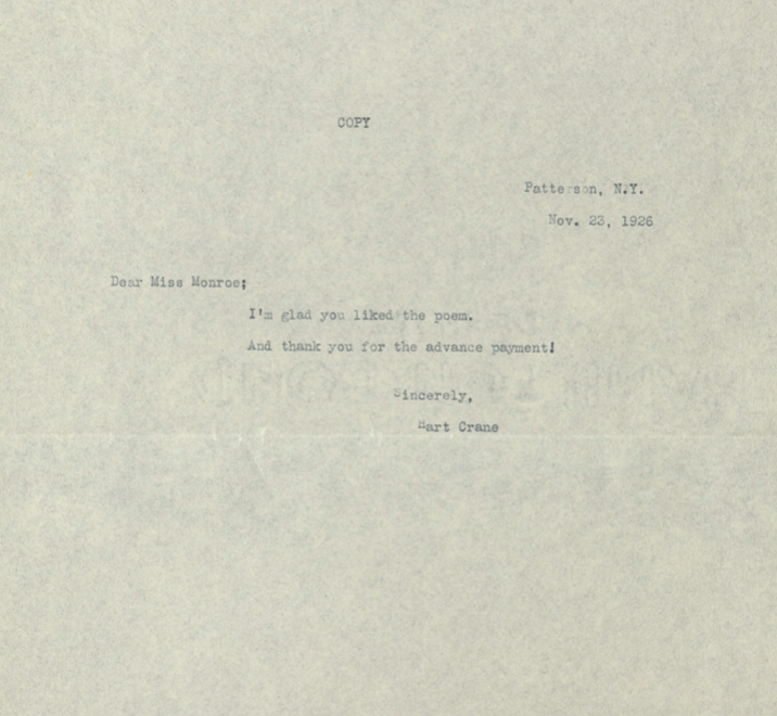 Letter from Hart Crane to Harriet Monroe -- 23 November 1926